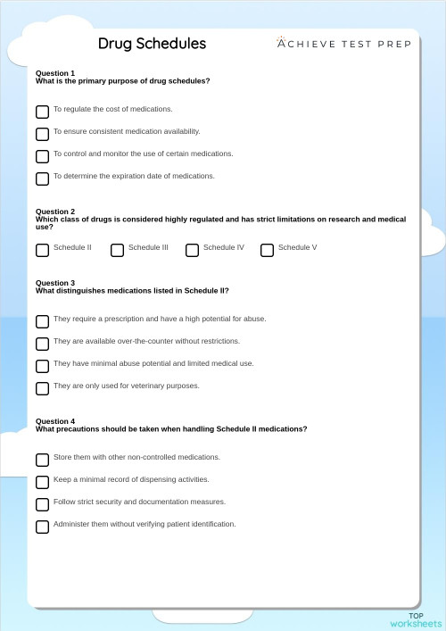 Drug Schedules. Interactive worksheet | TopWorksheets