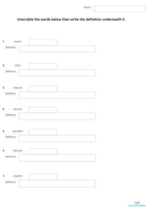 Unscramble. Interactive worksheet | TopWorksheets