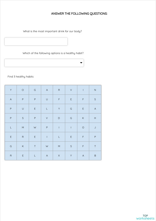 Questions healthy habits. Interactive worksheet | TopWorksheets