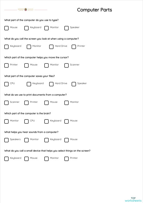 Computer Parts. Interactive worksheet | TopWorksheets