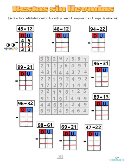 Restas con reagrupación. Ficha interactiva | TopWorksheets
