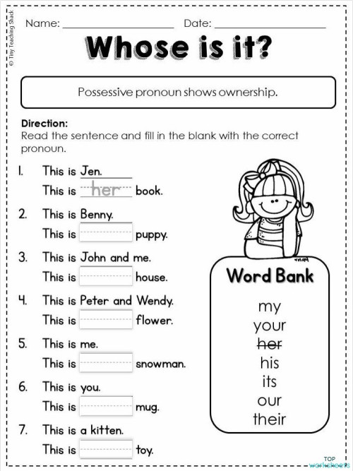 Possessive pronouns. Interactive worksheet | TopWorksheets