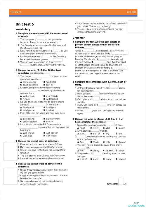 Test unit 6 -17-8. Interactive worksheet | TopWorksheets