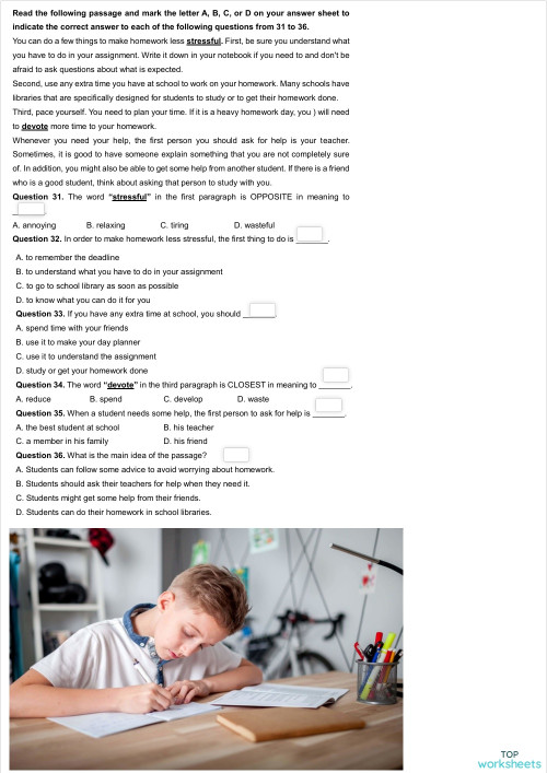 READING MULTIPLE CHOICE 12. Interactive worksheet | TopWorksheets