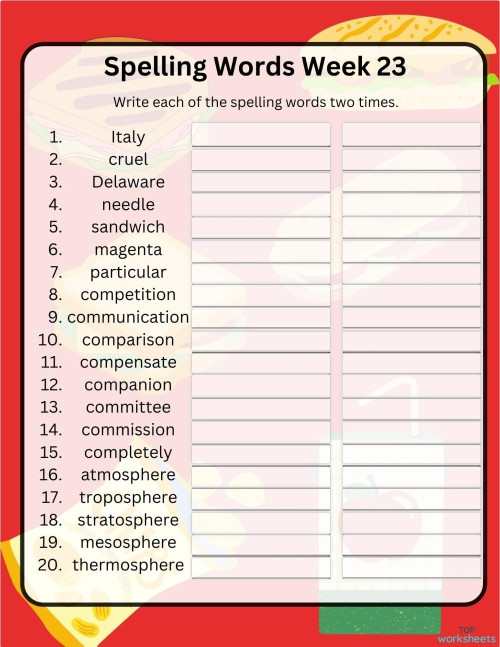 Spelling Words 23.1. Interactive worksheet | TopWorksheets