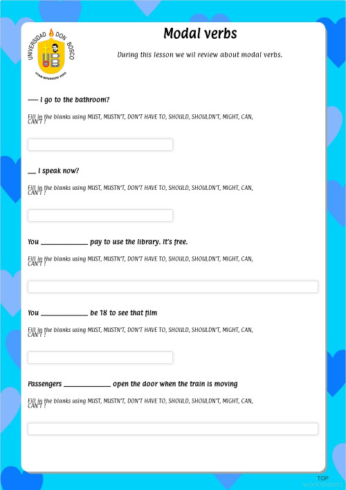 Modal verbs. Interactive worksheet | TopWorksheets