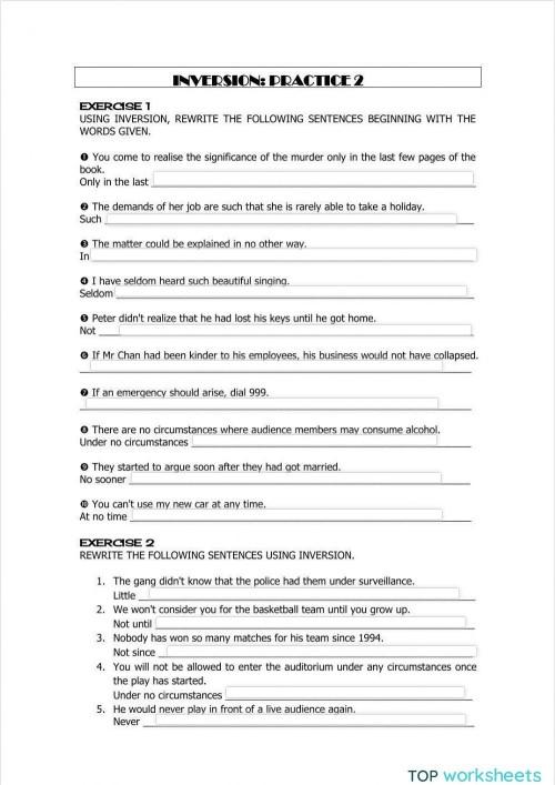 Inversion. Interactive worksheet | TopWorksheets