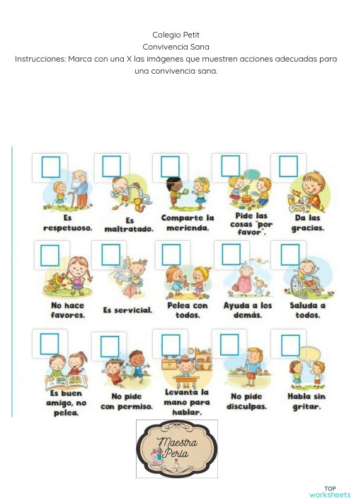 Colegio Petit/Convivencia sana. Ficha interactiva | TopWorksheets
