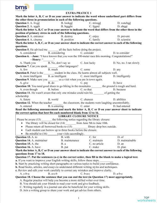 10T1-EXTRA PRACTICE. Interactive worksheet | TopWorksheets