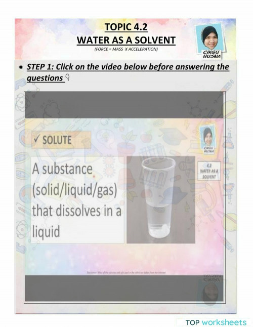 Water as a solvent. Interactive worksheet | TopWorksheets
