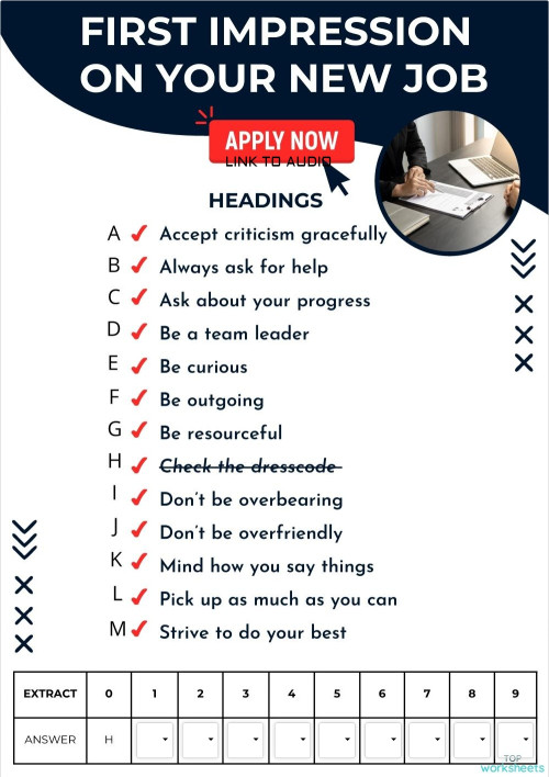 CTO: FIRST IMPRESSION ON YOUR NEW JOB. Interactive worksheet ...