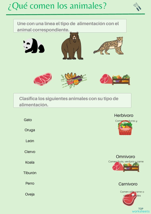 Alimentación de los animales. Ficha interactiva | TopWorksheets