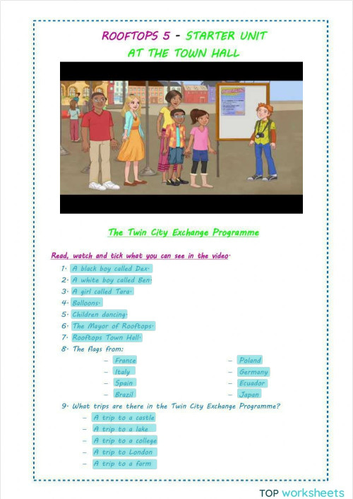ROOFTOPS 5 - STARTER UNIT - At the Town Hall. Interactive worksheet | TopWorksheets