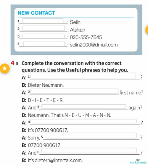 Asking and giving information. Interactive worksheet | TopWorksheets