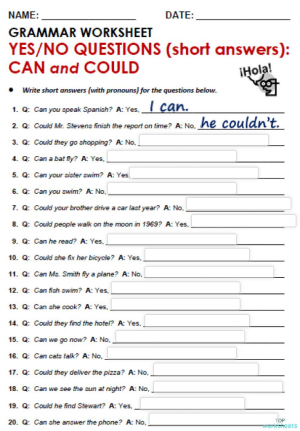 Could-can can't couldn't. Ficha interactiva | TopWorksheets