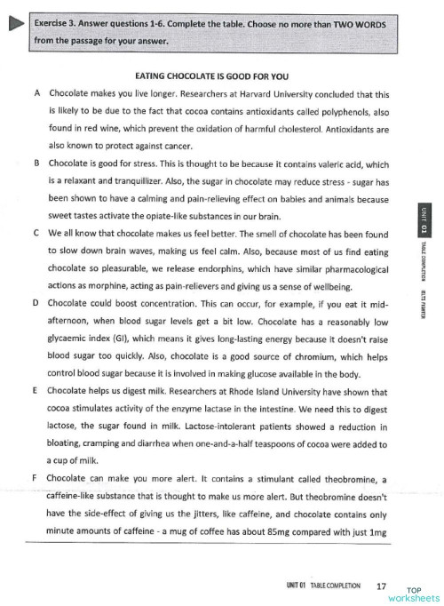 READING - UNIT 1 - TABLE COMPLETION - CW - EX3. Interactive worksheet ...