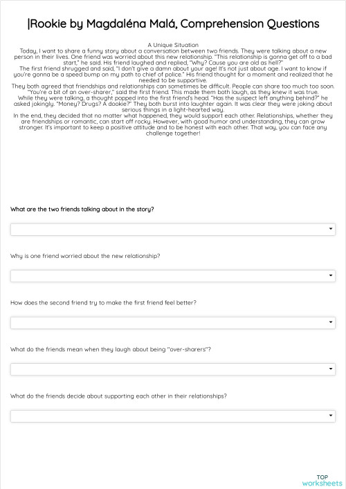 |Rookie by Magdaléna Malá, Comprehension Questions. Interaktivní ...