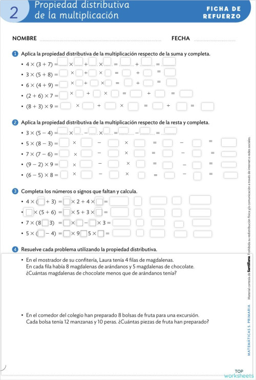 Propiedad distributiva de la multiplicación. Ficha interactiva ...