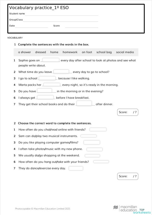 ENG 001 - Vocabulary Exercise. Interactive worksheet | TopWorksheets
