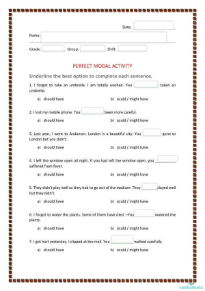 Perfect Modals. Interactive worksheet | TopWorksheets