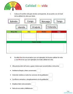 Calidad de vida. Ficha interactiva | TopWorksheets