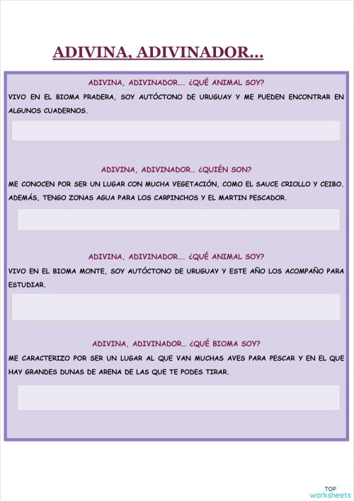 ADIVINA, ADIVINADOR.... Ficha interactiva | TopWorksheets