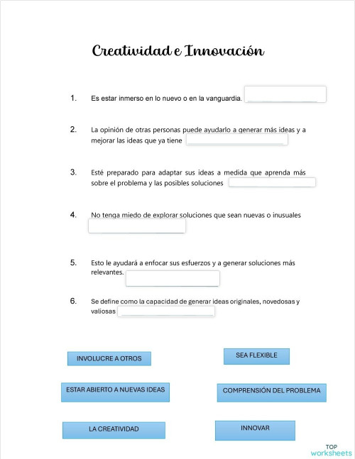 Creatividad e Innovación. Ficha interactiva | TopWorksheets