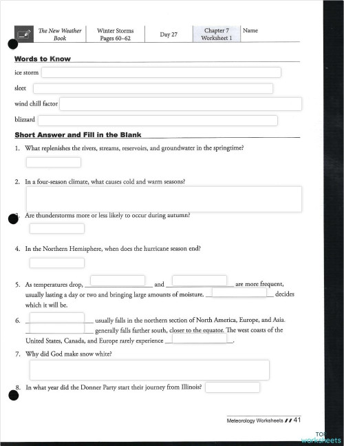 Chapter 7: Winter Storms Worksheet 1 Pg 41-42. Interactive worksheet ...