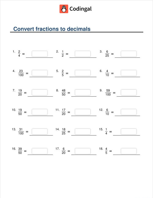 Converting Fractions to decimals G5 W2. Interactive worksheet ...