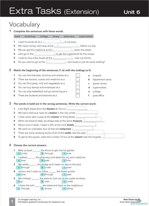 Close-Up A2 Extra Tasks Extension U6. Interactive worksheet | TopWorksheets
