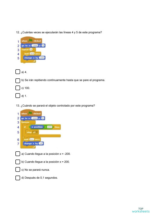 Ficha 2 Programción con Scratch (Activiades 12-20). Ficha interactiva | TopWorksheets