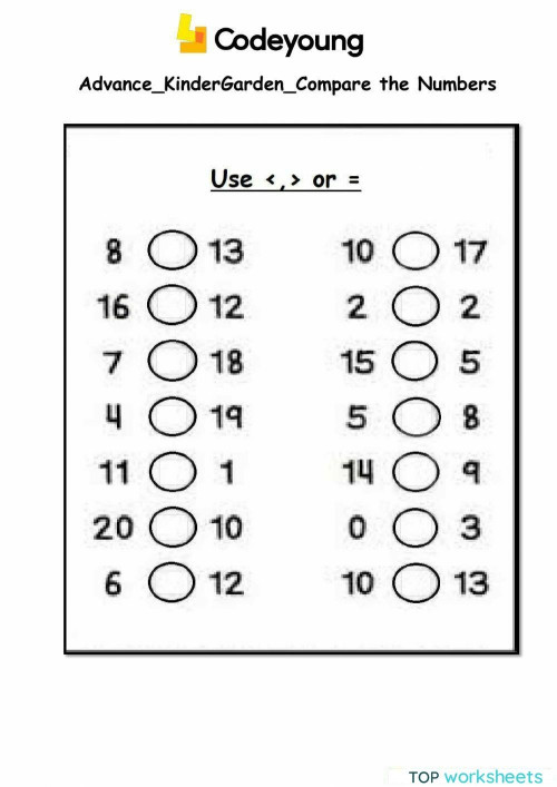 Comparing of numbers interactive. Interactive worksheet | TopWorksheets