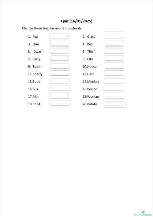 QUIZ (PLURALS RULES). Interactive worksheet | TopWorksheets