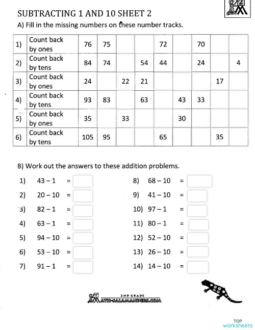 SUBTRACTING 1 AND 10 SHEET 2. Interactive worksheet | TopWorksheets