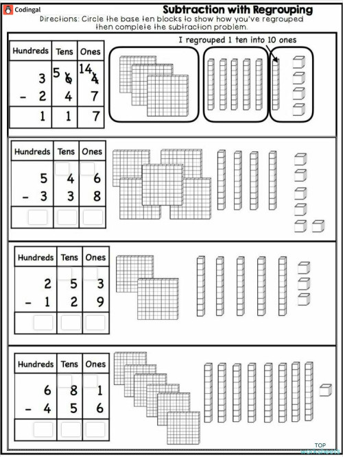 M_G02M06L28_WC01_Subtraction with Regrouping. Interactive worksheet | TopWorksheets