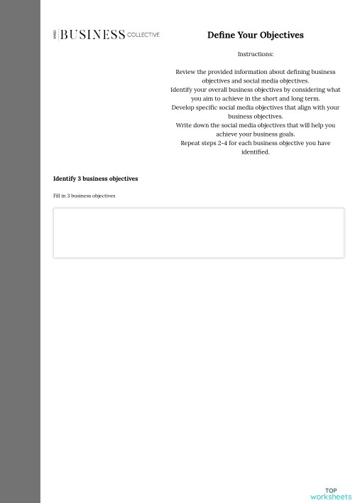 Define Your Objectives. Interactive worksheet | TopWorksheets