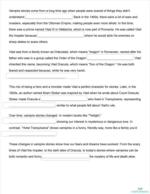 Vampire history Fill in the blank B1+. Interactive worksheet ...