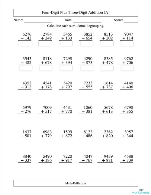 Addition within 10 000. Interactive worksheet | TopWorksheets