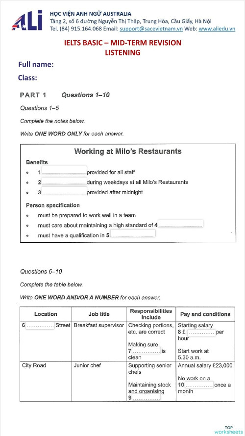 IB-05 Mid-term Revision: Listening Homework. Interactive worksheet ...