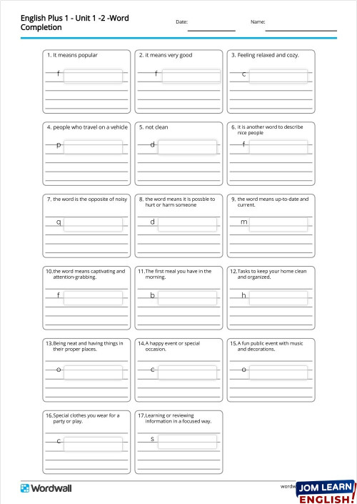 English Plus 1 - Unit 1 - 2. Interactive worksheet | TopWorksheets