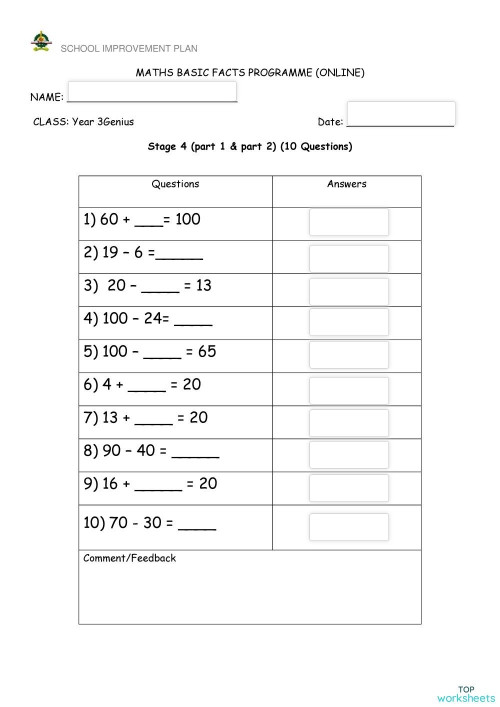 Basic Facts Year 3. Interactive worksheet | TopWorksheets