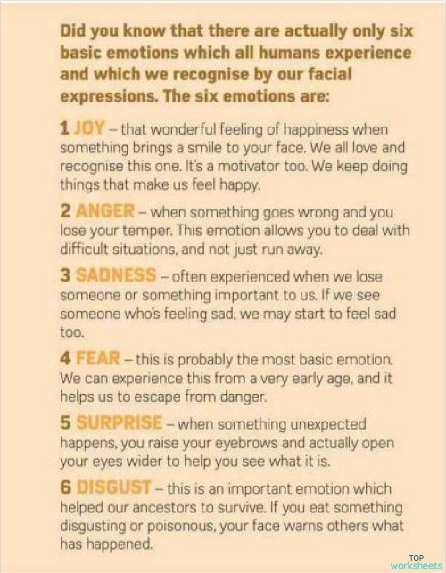emotions reading. Ficha interactiva | TopWorksheets