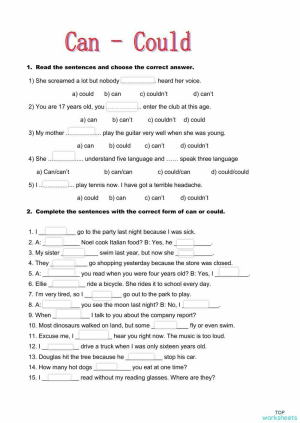 MODAL VERBS CAN/ COULD. Interactive worksheet | TopWorksheets