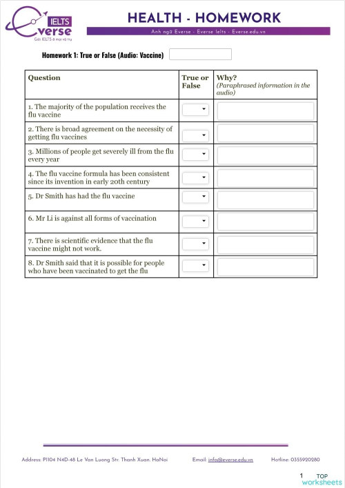 Ground Homework Listening 6. Interactive worksheet | TopWorksheets