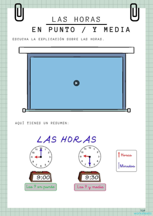 LAS HORAS. EN PUNTO/ Y MEDIA. Ficha interactiva | TopWorksheets