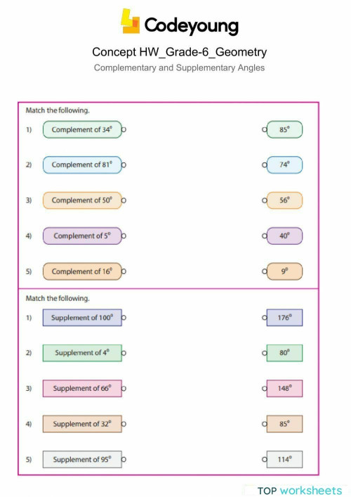 Complementary and Supplementary Angles Concept HW. Interactive ...