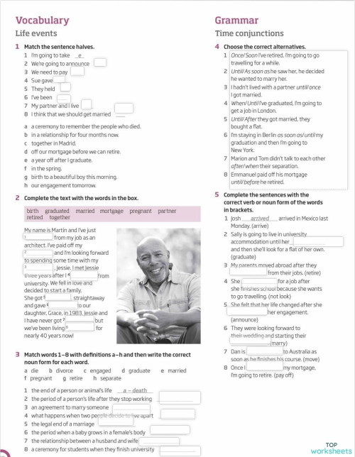 Life events. Interactive worksheet | TopWorksheets