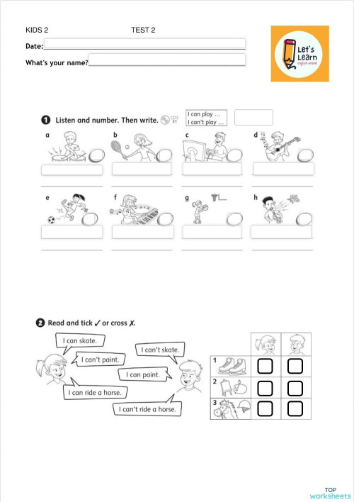 Kids 2 test 2. Interactive worksheet | TopWorksheets