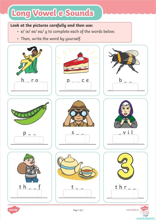 Long vowel sound ใบงานเชิงโต้ตอบ | TopWorksheets
