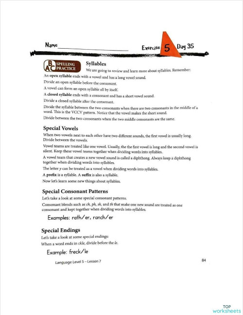 Lesson 7: Spelling Practice Pg 84-86 Ex 5. Interactive worksheet ...